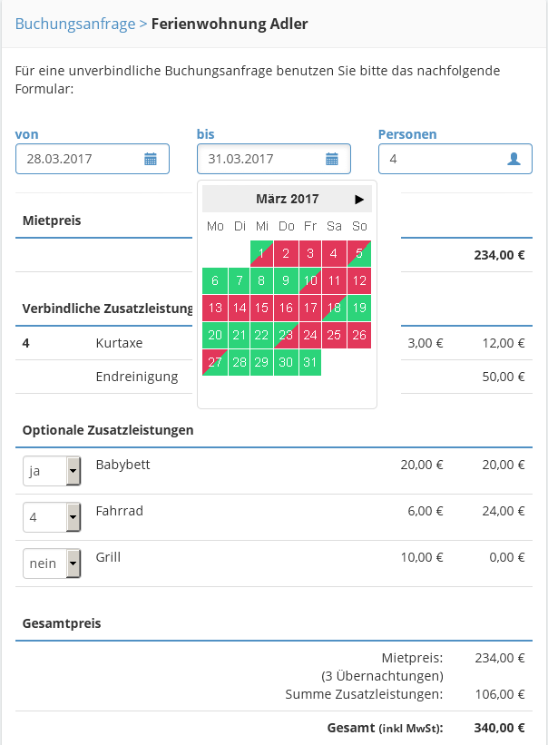 Belegungskalender für Ferienwohnung und Ferienhaus - webplanner